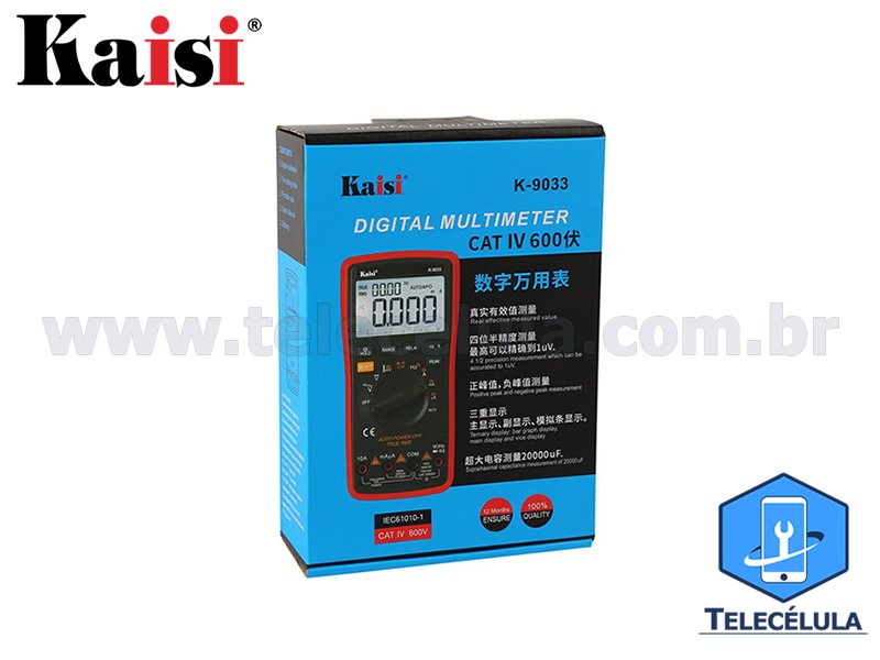 MULTÍMETRO DIGITAL 4 DIGITOS E MEIO COM TEMPERATURA E FREQUÊNCIA K-9033 ...